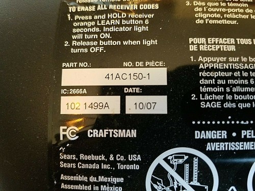 Sears Craftsman Chamberlain Circuit Board 315 MHz Purple Learn Button ...