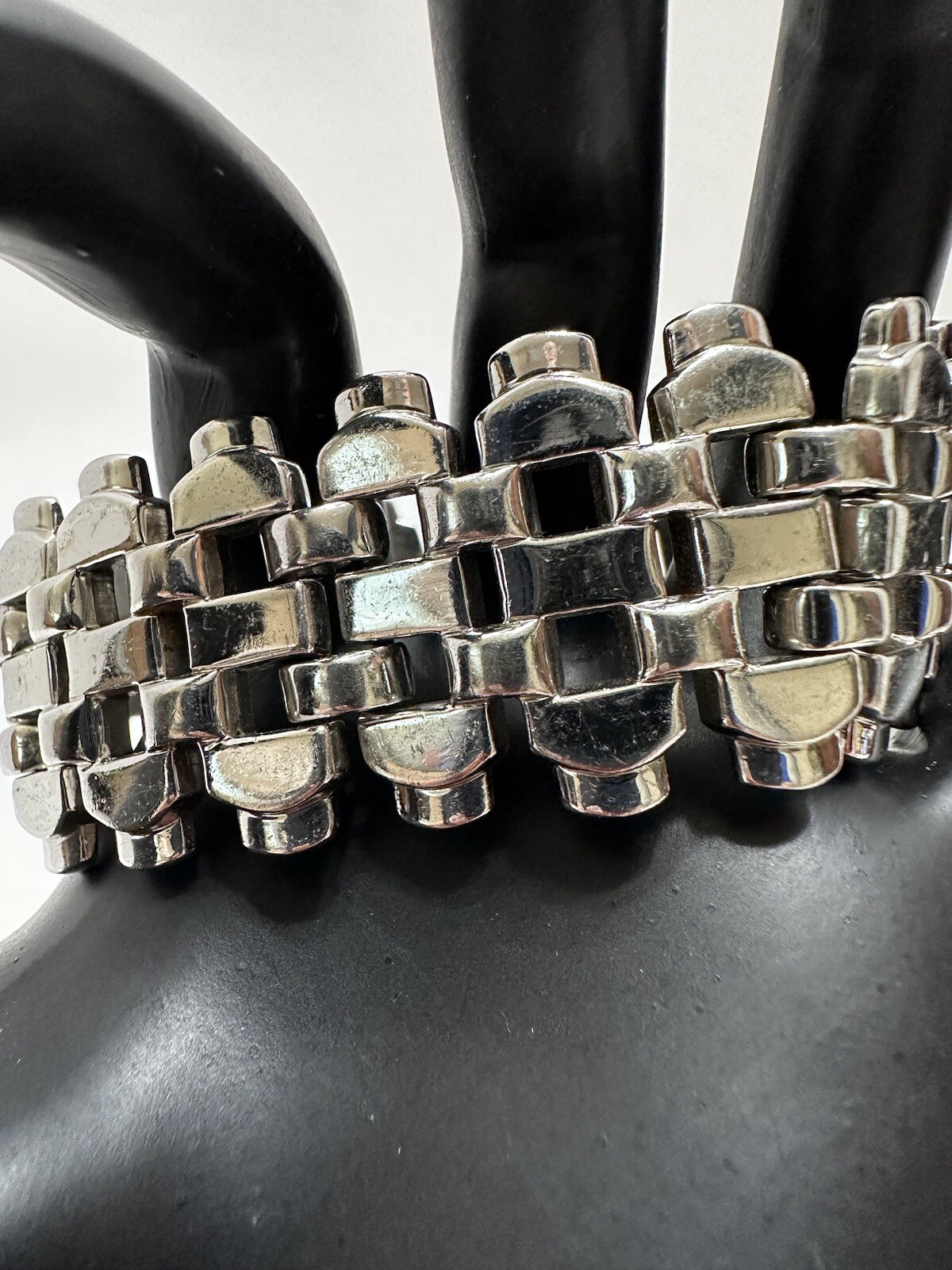 Vtg Monet Heavy Chunky Silver Toned Stacked Link Brac… - Gem