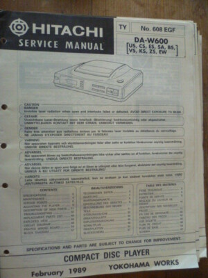 Hitachi DA-W600 series Compact Disc Player Service Manual | eBay