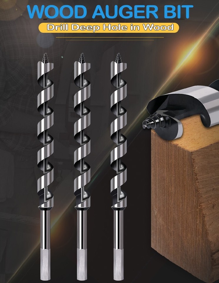 1/2" x 9" Wood Auger Bit Woodworking Ship Screw Tip Auger Drill Bits ...