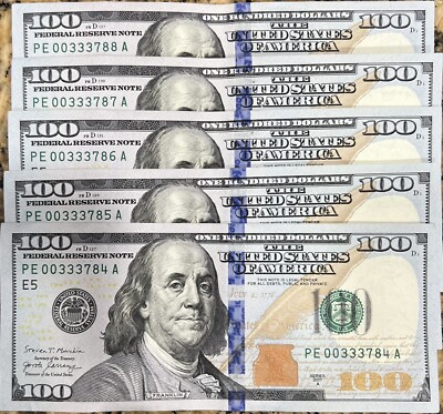 Fancy Serial Number $100 Five Consecutive Bills | eBay