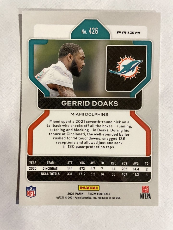 2021 Panini Prizm Gerrid Doaks Silver Prizm Rookie RC #426 Dolphins | eBay