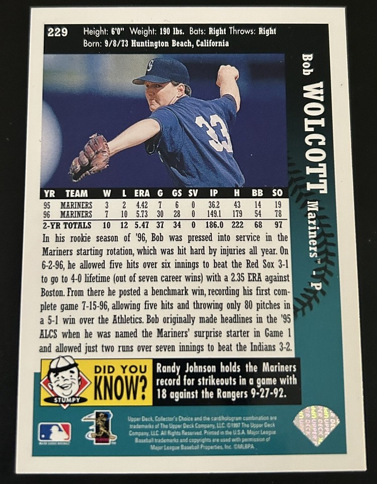 1997 Collector's Choice Seattle Mariners #229 Bob Wolcott | eBay