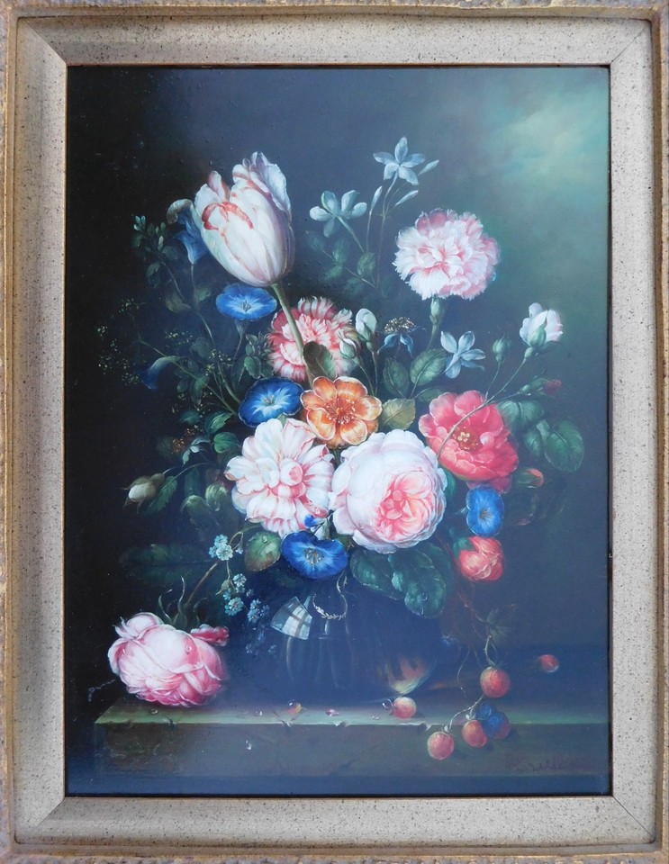 Incredible Victorian 19th Century Flowers Strawberries Oil Wood Panel ...