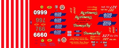 Bill "Grumpy" Jenkins Red NOVA Drag NHRA 1/24th - 1/25th Scale Decals ...
