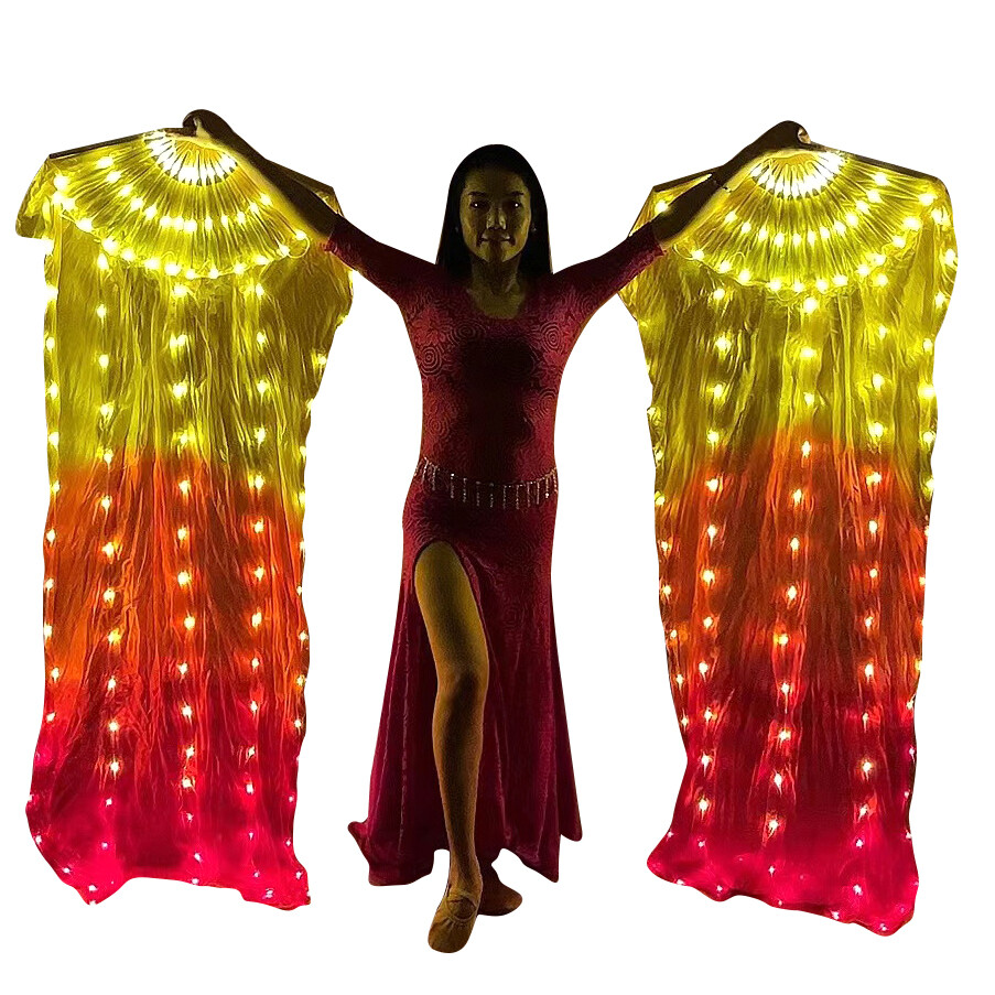 1Pair Belly Dance Led Fan Veil 1.8 Long Bamboo Fans Veil Silk Fan for ...