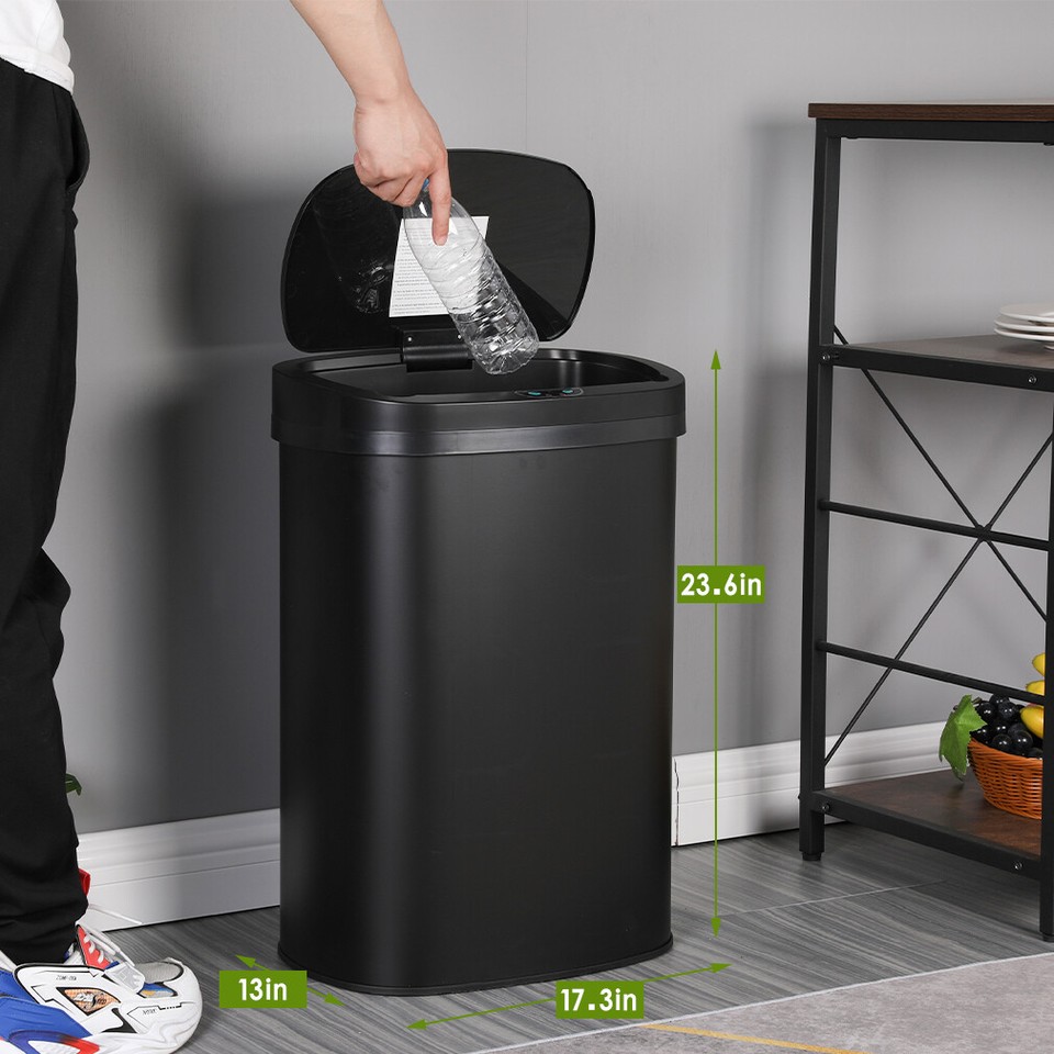 13 Gallon Kitchen Trash Can Automatic Touch Free Garbage Can with Lid ...