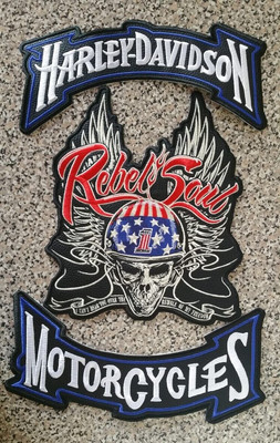 HARLEY DAVIDSON PATCHES REBEL SOUL SKULL + ROCKERS 3 PIECES TO SEW ...
