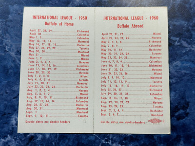 1960 BUFFALO BISONS Intl. League Baseball Schedule Offermann Stadium ...