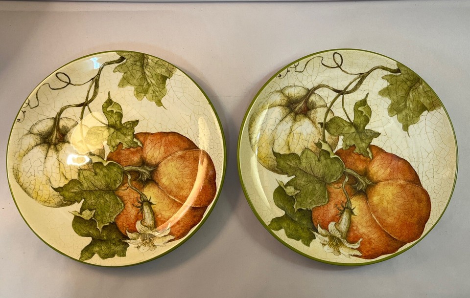 Pier 1 Harvest Garden Collection Salad Plates Pumpkins Fall Autumn Set ...
