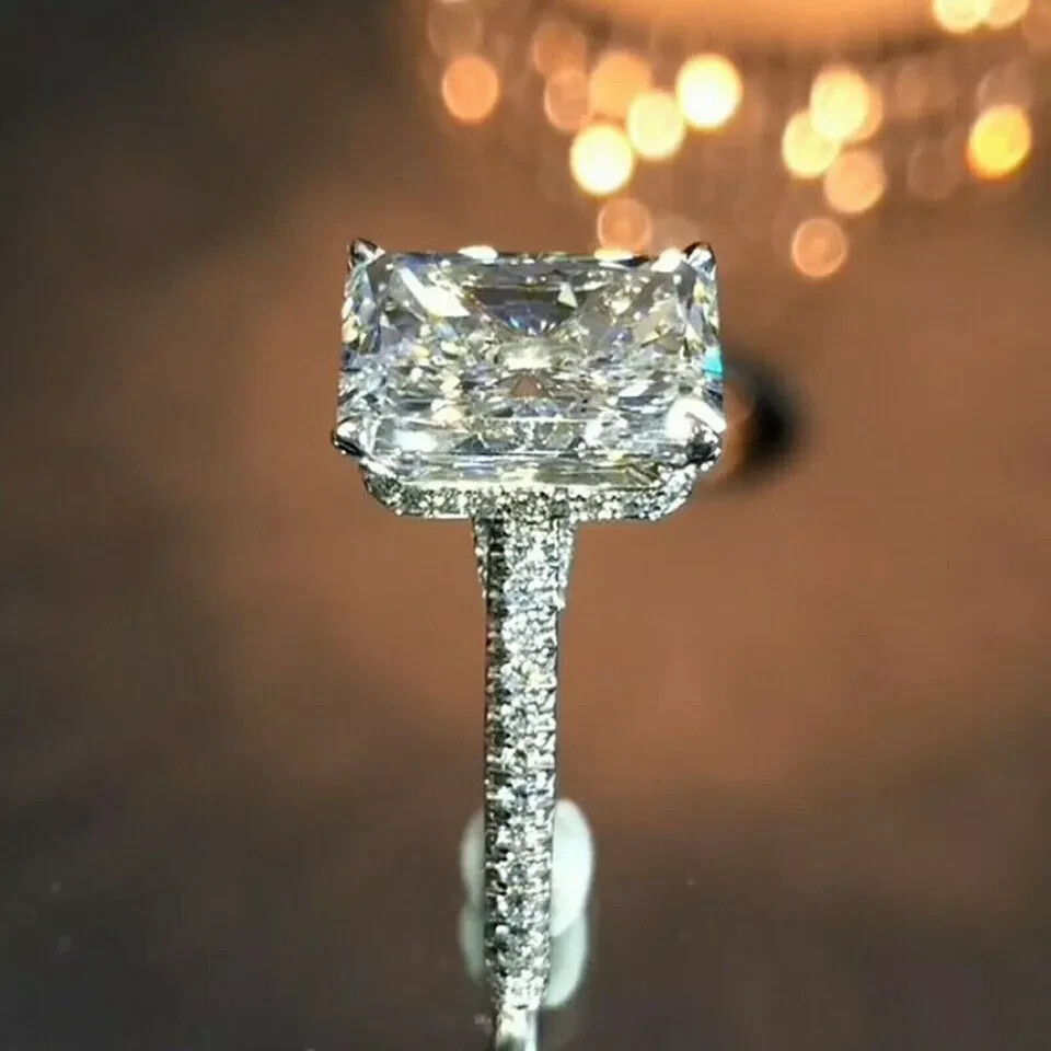 3Ct Radiant Cut Lab Created Diamond Women Engagement Ring 14K White ...