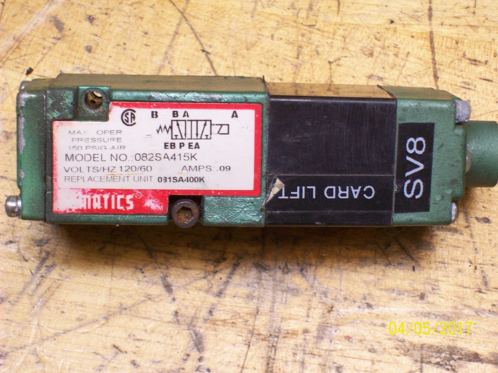 NUMATICS SOLENOID VALVE .09A 120V 150 PSI with COIL 228-703B ...