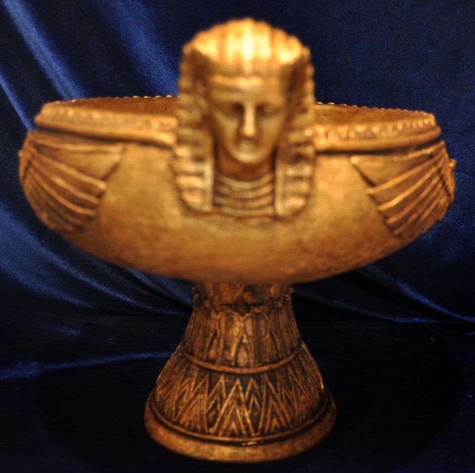 EGYPTIAN WINGED SPHINX BOWL PHARAOH DECO REVIVAL GILT RELIEF BUST ...