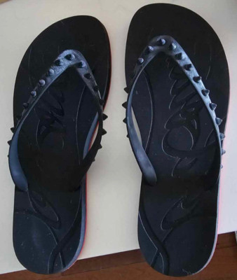 Men's Christian Louboutin Spiked Black Flat Rubber Flip Flop - US Size ...