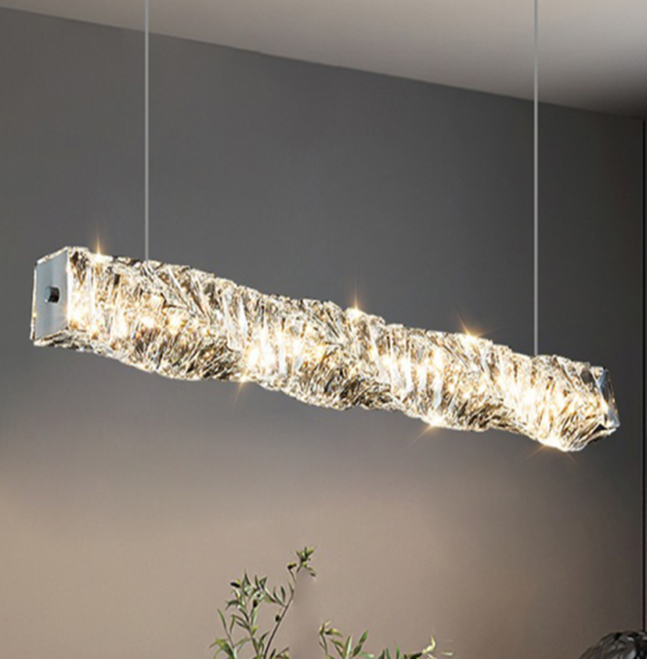 Ceiling Light LED Lights Long Strip Clear Crystal Chandelier Pendant ...