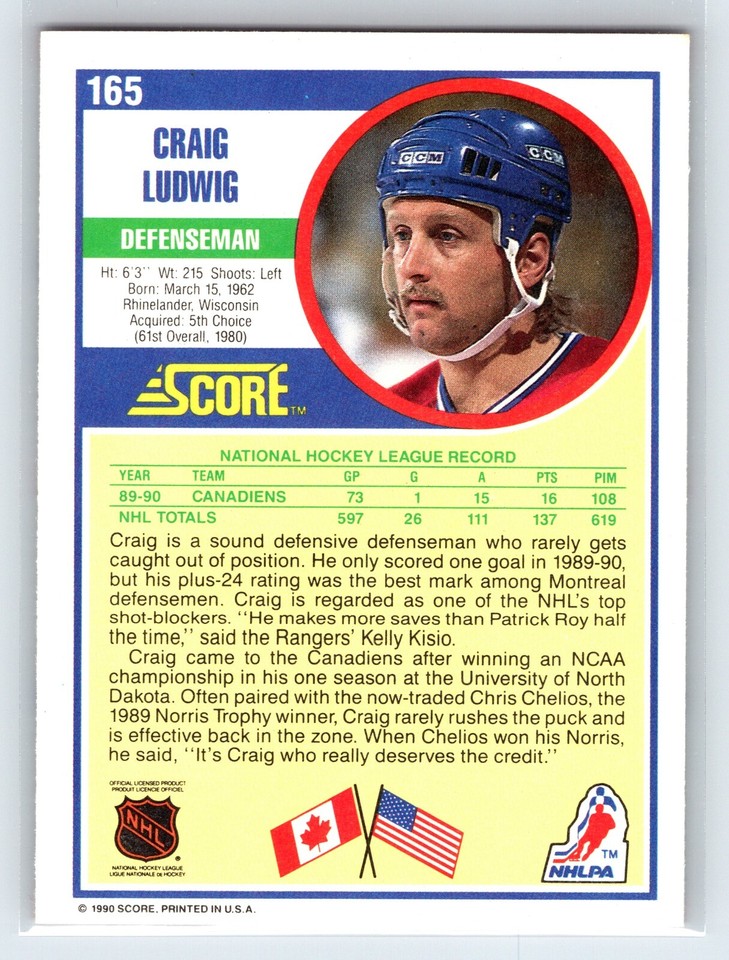 Craig Ludwig 1990 Score #165 | eBay
