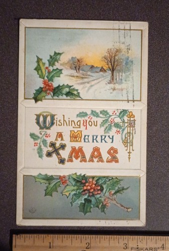 Early 1900's Wishing You A Merry Xmas Christmas Embossed Postcard Holly ...