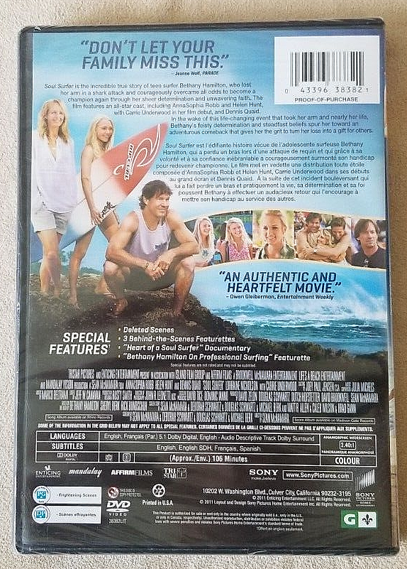 Soul Surfer DVD SEAN Mcnamara 43396383821| eBay