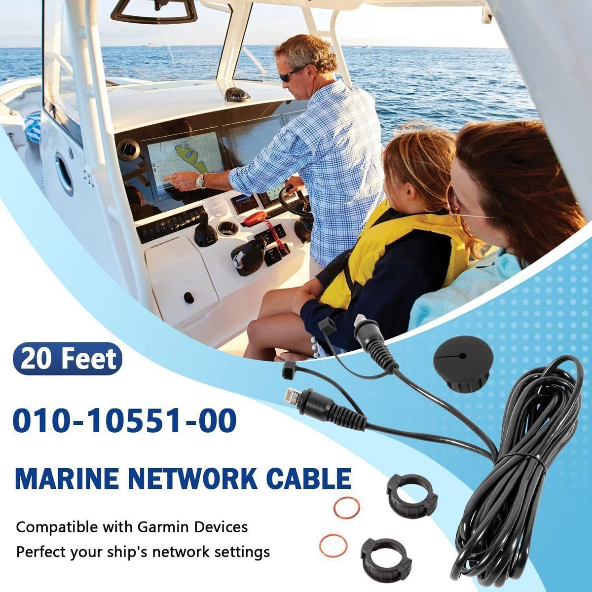 Garmin 1050 20ft Garmin Marine Network Cable - Waterproof RJ45 With ...