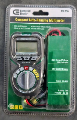 Commercial Electric Compact Auto-Ranging Multimeter Tests 1.5-9V "730 ...