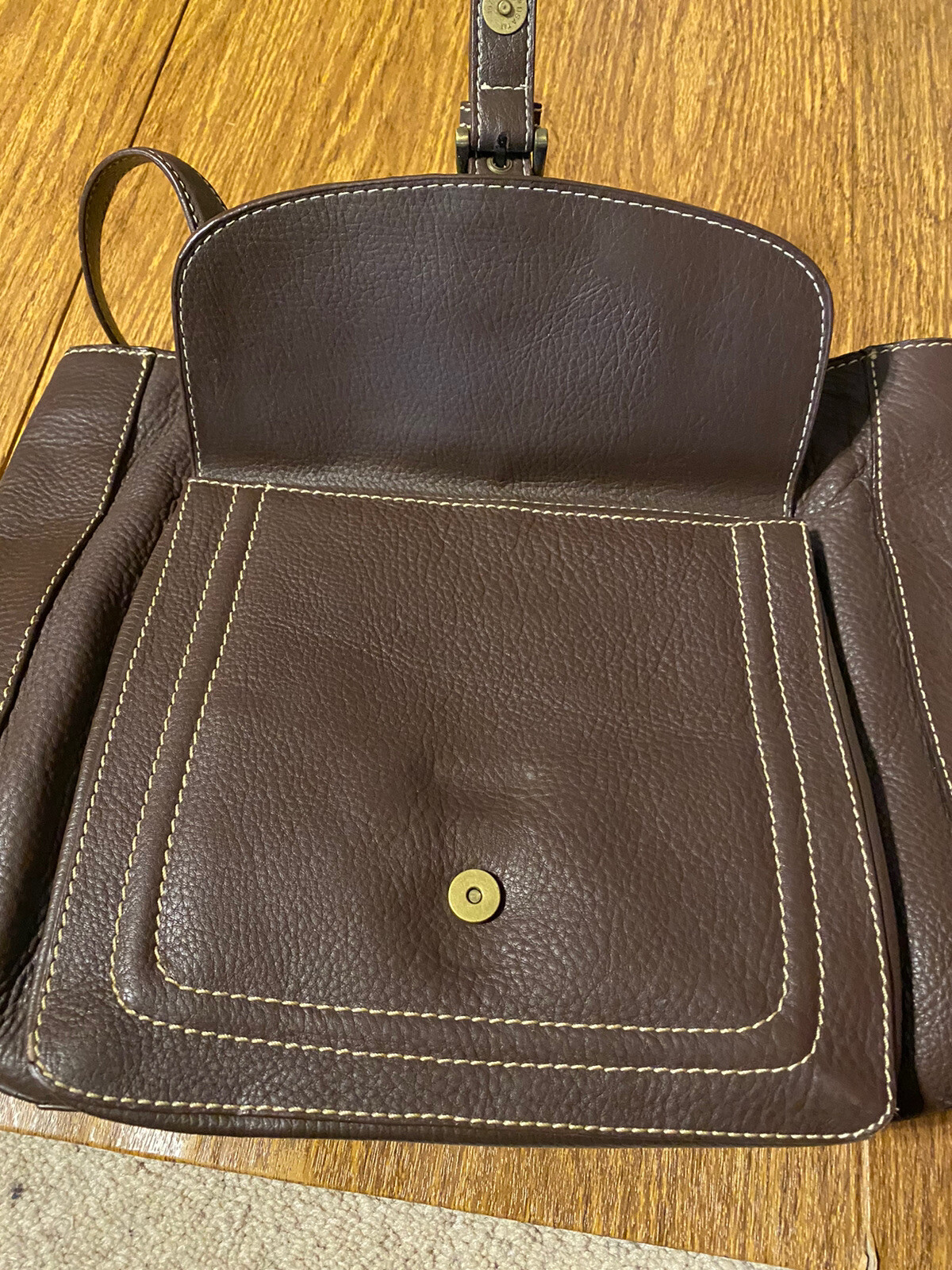 CHAPS RALPH LAUREN BROWN LEATHER POCKETBOOK HANDBAG PURSE MISSES NICE ...