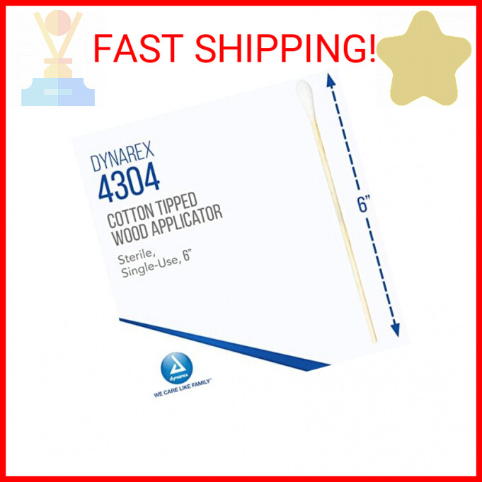 Dynarex 6-Inch Sterile Cotton Tipped Applicators - Single-Use Wooden ...