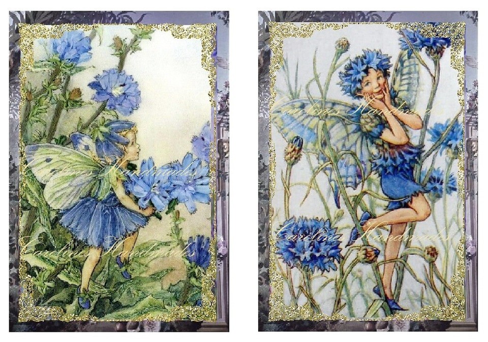 Vintage Blue Flower Fairies MULTI-SIZE SET Cotton Fabric Quilt Blocks ...