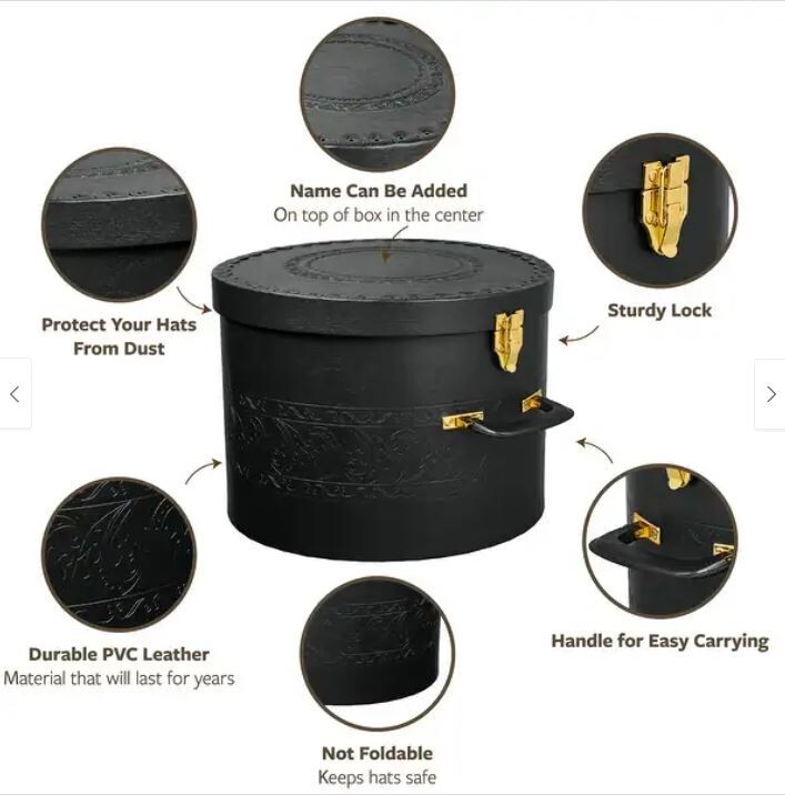 Luxury Stylish Round Hat Box Storage With Gold Locking Lid - Black | eBay
