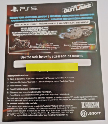 Star Wars Outlaws Kessel Runner Bonus Pack DLC Add-on for Playstation 5 ...
