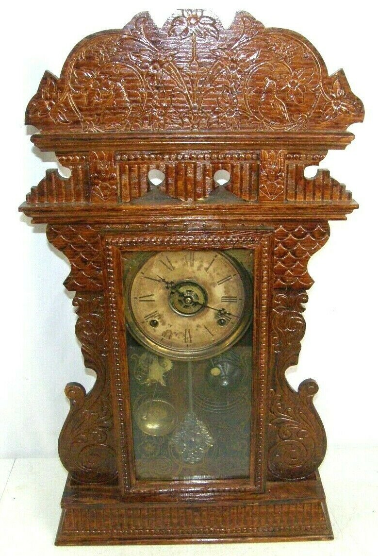 Antique W L Gilbert Clock Co. Gingerbread Mantel Clock w/ Alarm ...