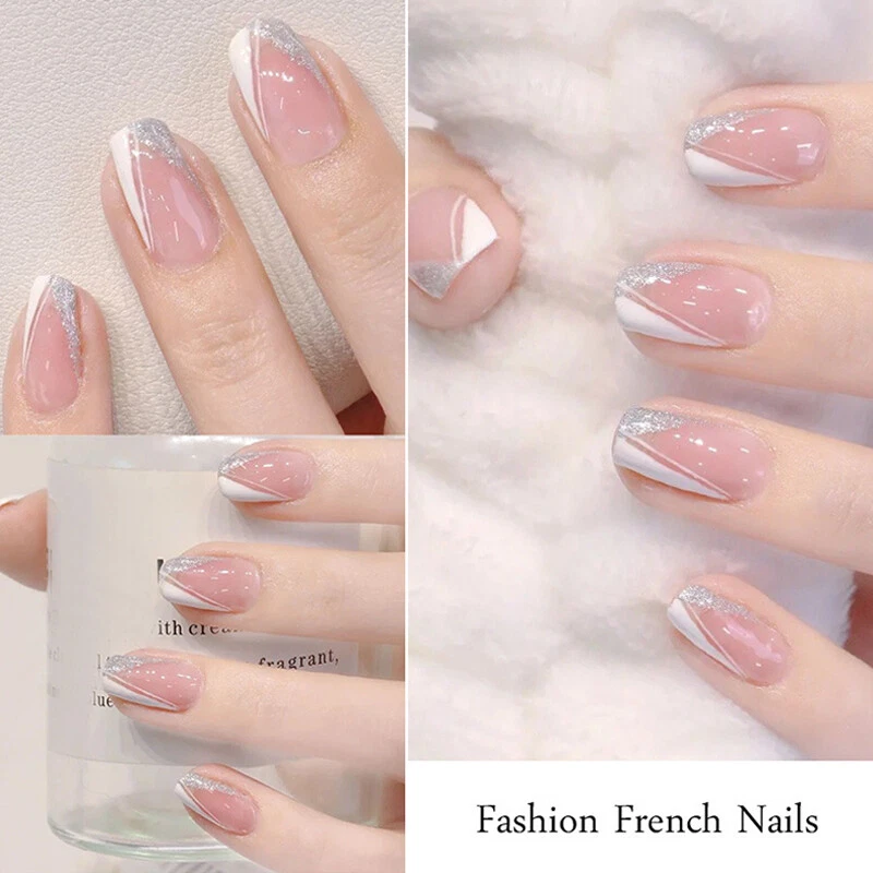 White French Tip Nail Designs With Rhinestones