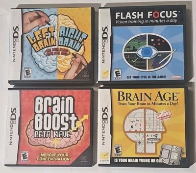 (4) Nintendo DS Game LOT - BRAIN BOOST, FLASH FOCUS, BRAIN AGE, LEFT ...