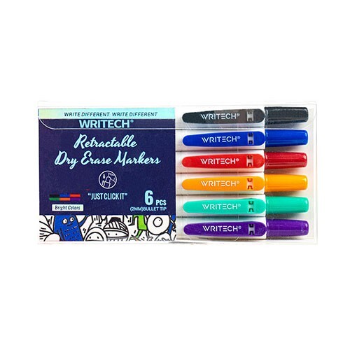 WRITECH Retractable Refillable Dry Erase Markers Asst Colors 6/Pk ...