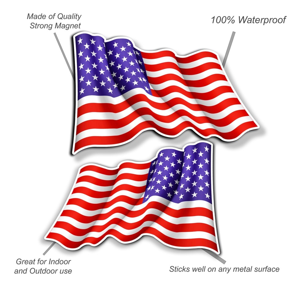 2 Pack Wavy Opposing American Flags Car Magnet Heavy Duty USA Flag ...