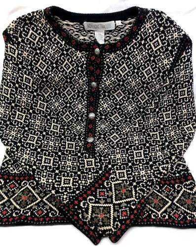 NOMADIC TRADERS NORDIC STYLE RAMIE COTTON CARDIGAN SWEATER W METAL ...