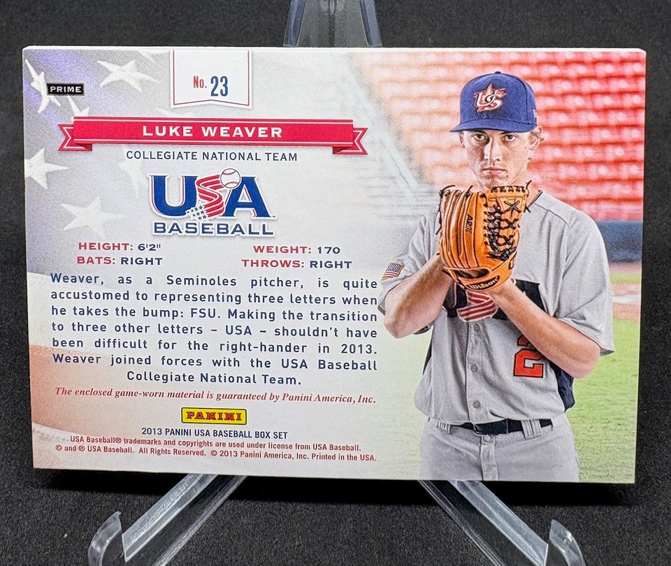 2013 Panini USA Baseball Box Set LUKE WEAVER Jumbo Rookie Game Used ...