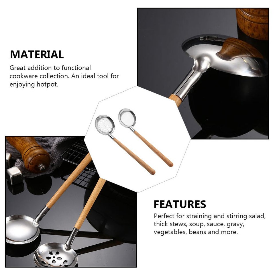 2pcs Long Handle Spoons Straining Ladles Kitchen Accessories Porridge ...