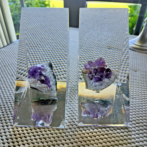 Pair of Clear Acrylic Bookends w/Amethyst Geodes | eBay