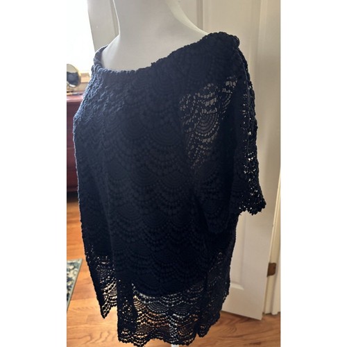 TALBOTS Navy Blue Lace Top Size 2X Fully Lined Short Sleeve on/off ...