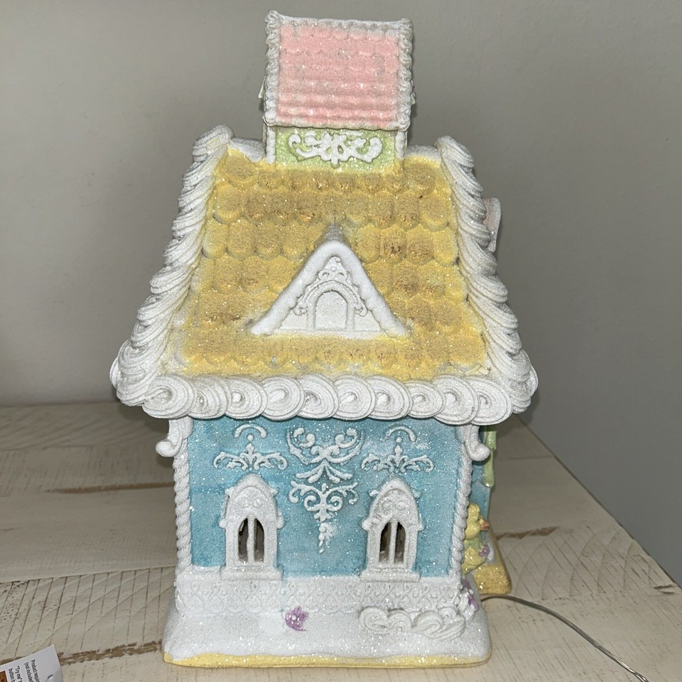 Pastel blue yellow pink Easter Victorian gingerbread house with duck | eBay