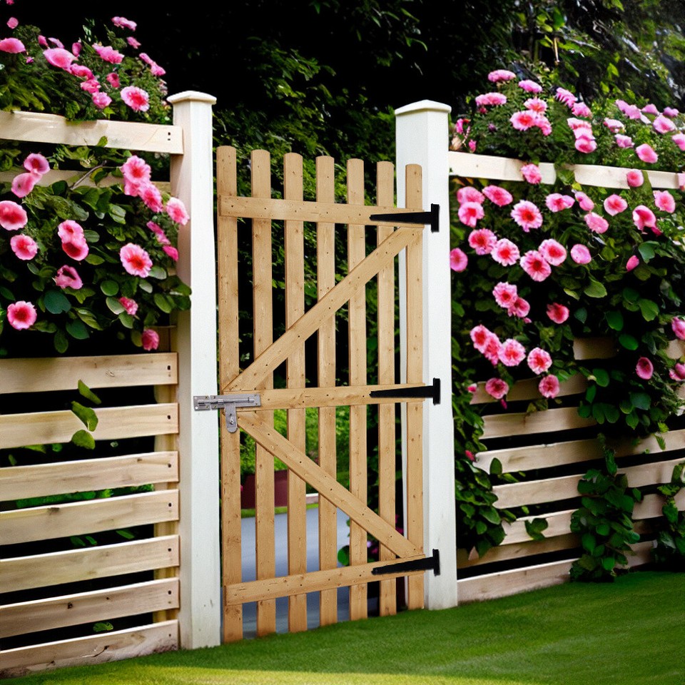 Grey/Natural Pine Wood Garden Gate Curved/Flat Top Pedestrian Gate ...
