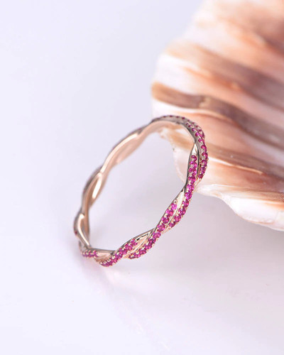 Natural Pink Ruby Wedding Band Ring Twisted Infinity Rose Gold Plated ...