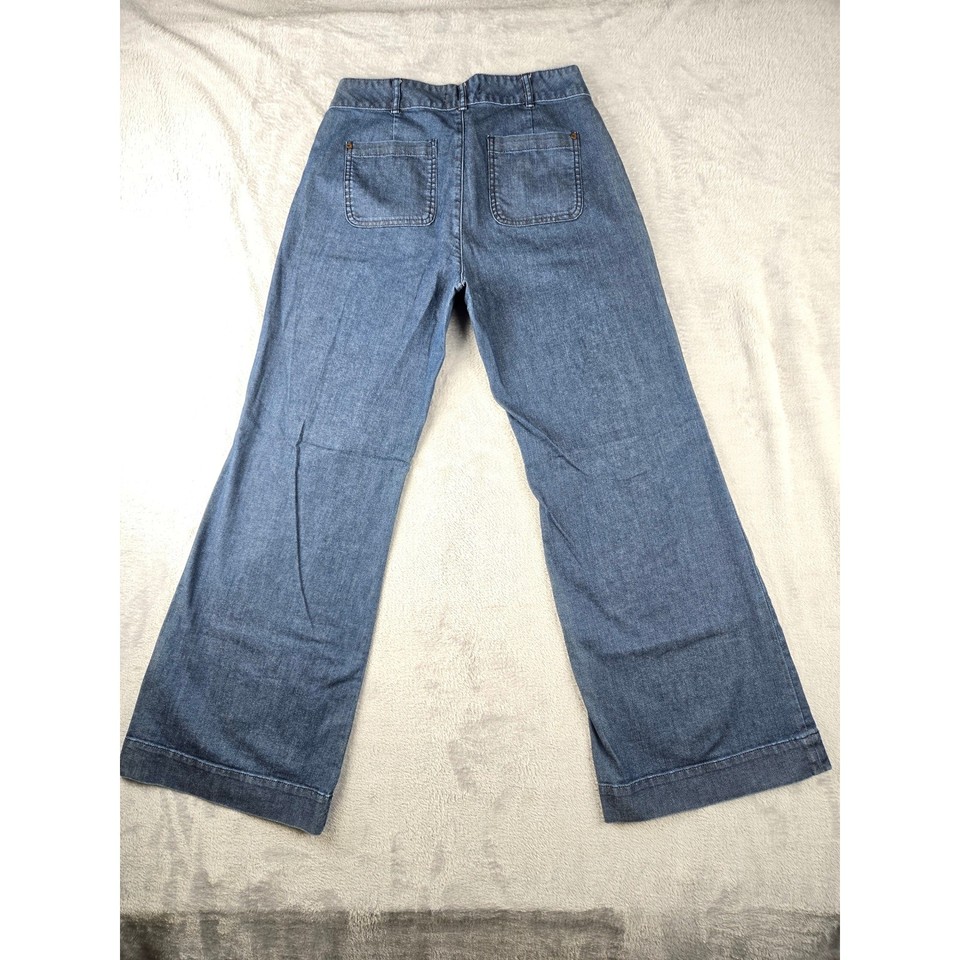 Sundance Jeans Womens P6 Wide Leg Cropped Blue Denim Pants Flare Cuffed ...