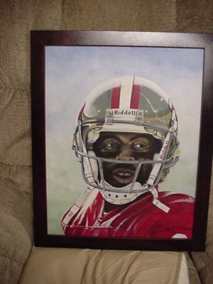 ORIGINAL ACRYLIC JERRY RICE PAINTING BY HAL TACKER W FRAME 16X20 INCHES ...
