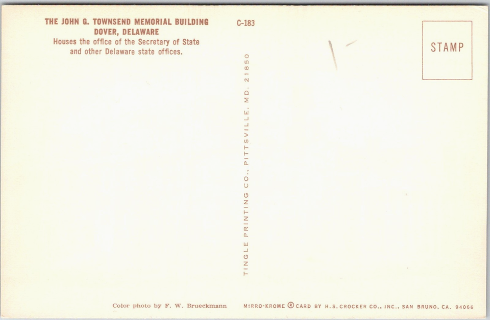 Vintage John G. Townsend Memorial Building Postcard Dover Delaware | eBay