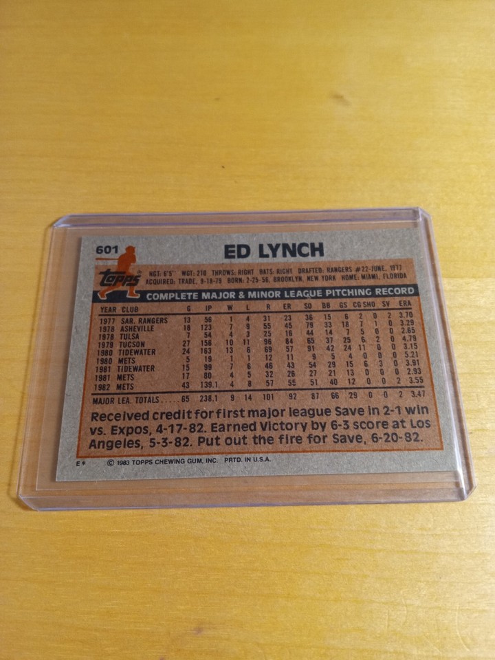 1983 TOPPS #601 ED LYNCH New York Mets Baseball Card, Pitcher, Star, SP ...