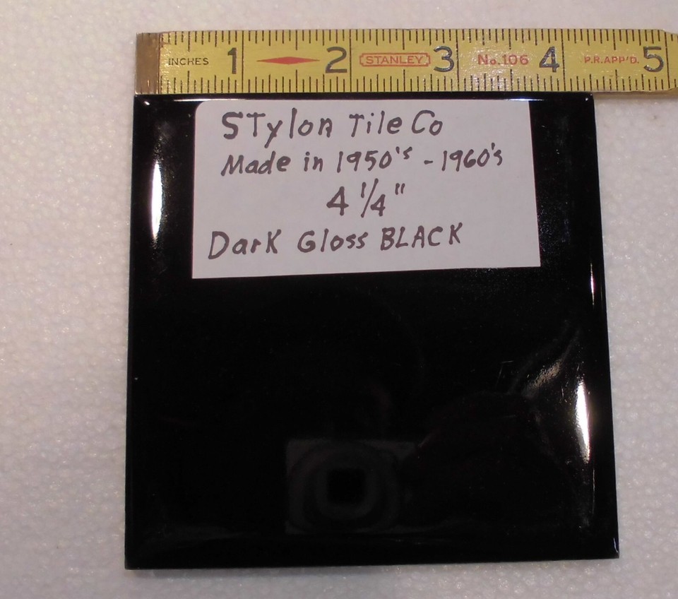 1 pc. Dark Gloss Black: 4-1/4" Ceramic Tile by Stylon Co. Made in 1950 ...