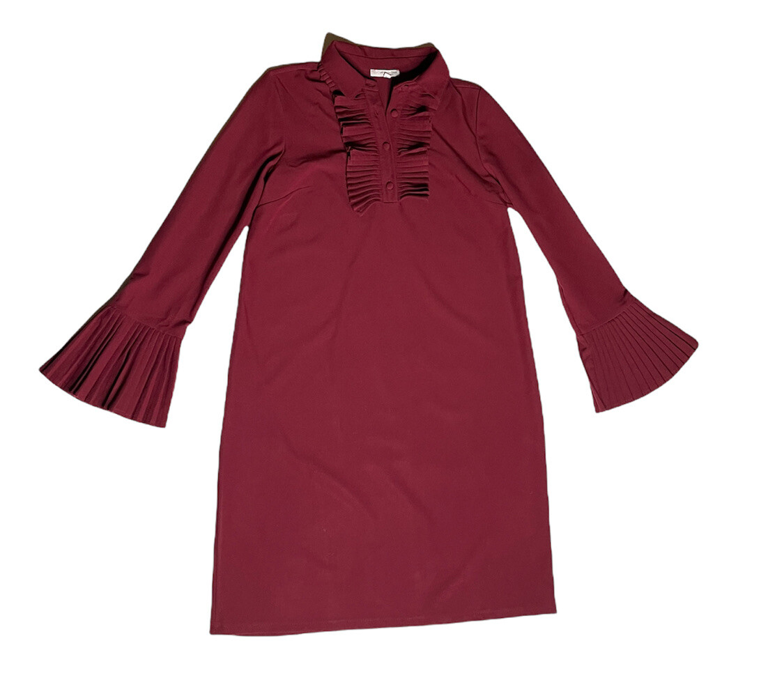 Womens Vanessa Zani Burgundy Trumpet Long Sleeve Ruff… - Gem