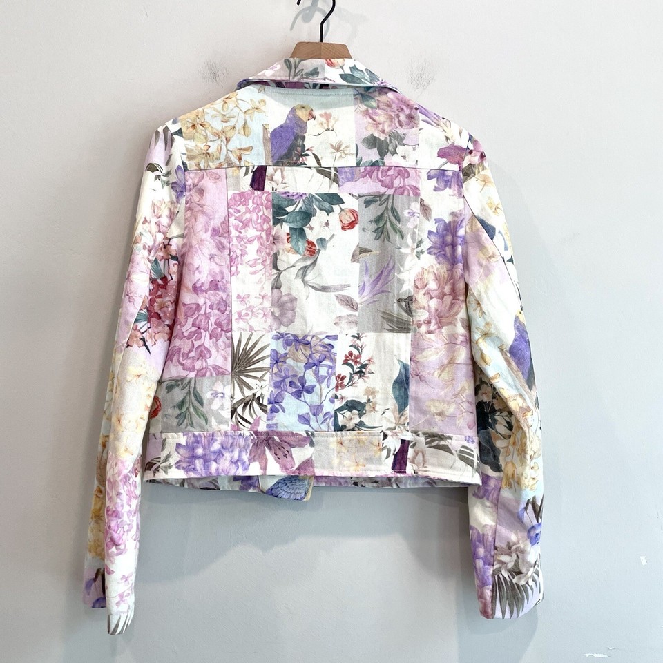 Fate Women's M Zip Front Floral Bird Pattern Moto Style Jacket Pink | eBay