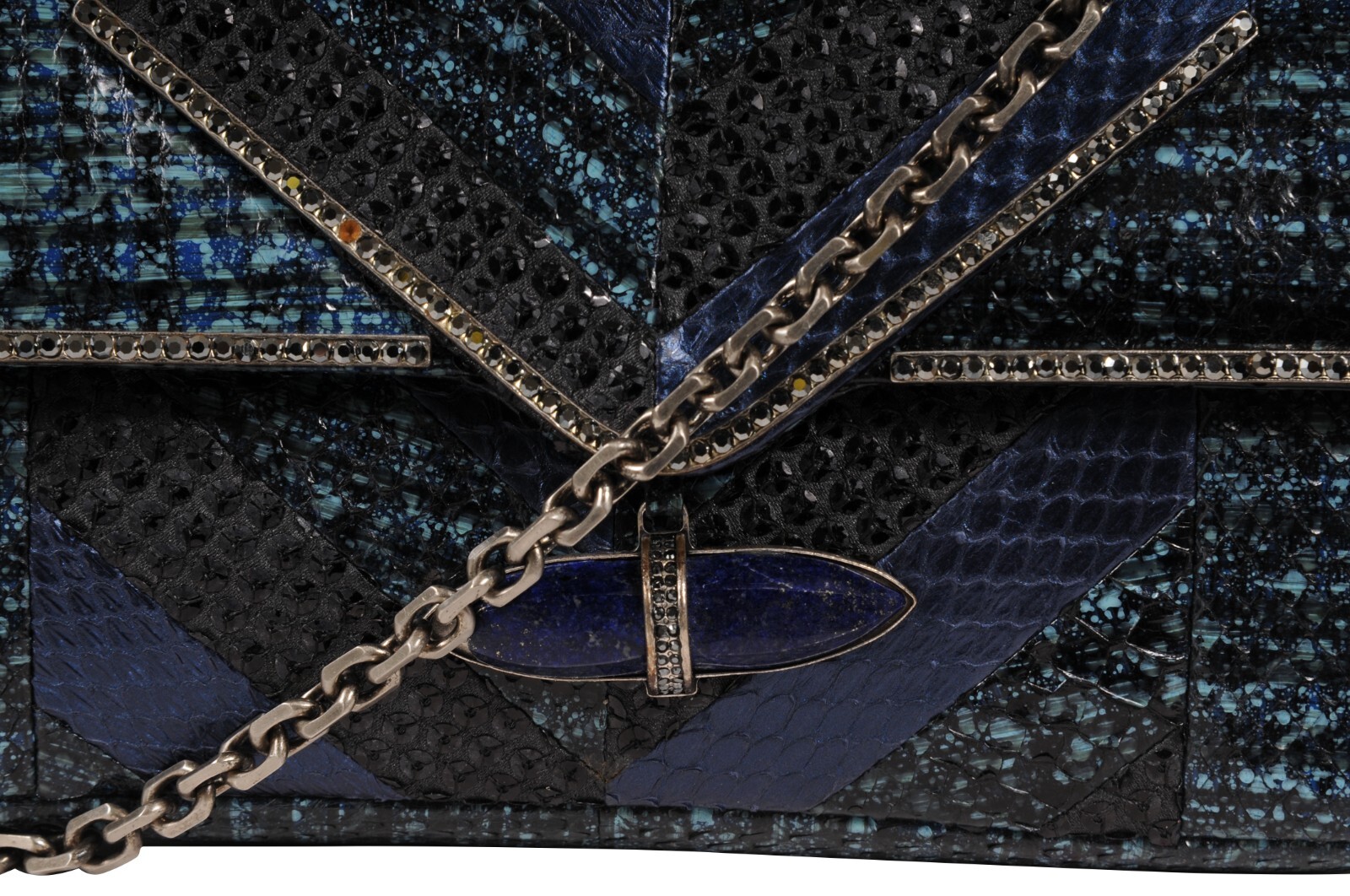 Judith Leiber Zahara Patchwork Python Snake Shoulder Bag Lapis Chain ...